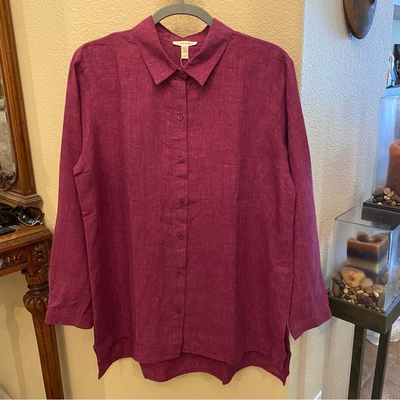 Eileen Fisher | Tops | Nwteileen Fisher Women Raspberry 0 Organic Linen ...